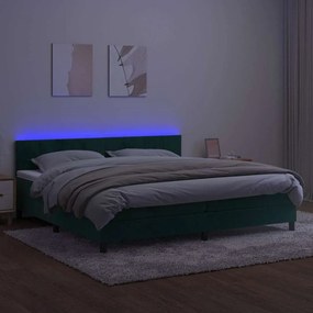 Box spring postel s matrací a LED tmavě zelená 200x200 cm samet 3134426