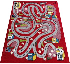 Dětský kusový koberec Uličky Color Kids 02 Cesta Domy červený Rozměr: 200x290 cm