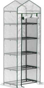 Skleník Outsunny s rolovacím dveřmi, policemi, zimní ochrannou ocelovou konstrukcí, skleník pro balkon, zahradu, dům na rajčata 69 x 49 x 193 cm, skl…