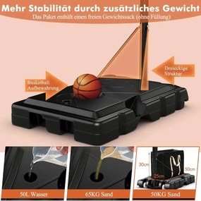 Costway Nastavitelný basketbalový koš 245–305 cm, černý