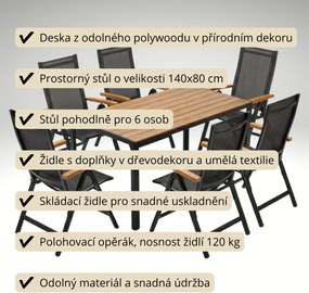Vikio Zahradní jídelní set 140x80 pro 6 osob přírodní VZS210P6