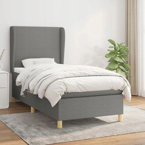 Box Spring Postel S Matrací Textil Tmavě Šedá Hladký design 90 x 200 cm