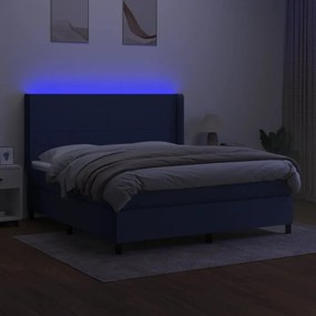 Box spring postel s matrací a LED modrá 160x200 cm textil 3138171