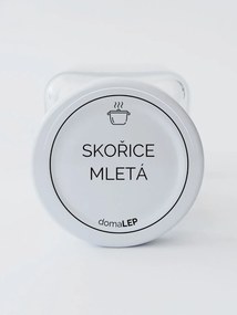 Samolepka na kořenky SKOŘÍCE MLETÁ průhledná 5 cm základní písmo