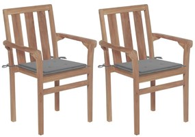 Zahradní židle 2 ks šedé podušky masivní teakové dřevo,  3062209