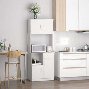 HOMCOM Kuchyňský Buffet Kuchyňská Skříň Multi-Úložná 4 Dveře 1 Zásuvka Polička + Velký Pracovní Pult 71 x 41 x 178 cm Bílý MDF