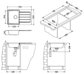 Casarredo Nerezový dřez LINE 80 vestavný, reversibilní