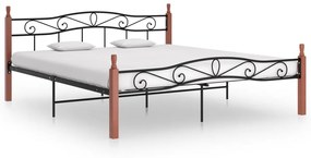 Rám postele černý kov a masivní dubové dřevo 180 x 200 cm - Default Title