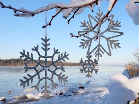 Champagne antik závěsná sněhová vločka s korálky Snowflake - 17 cm