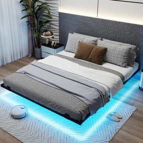 Costway Rám plovoucí postele Queen s LED světly moderní kovový rám