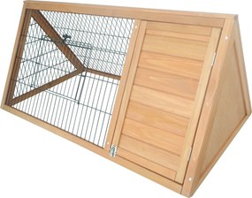 Triangulární králičí kotec PawHut z přírodního dřeva 116x62,2x52,5 cm s dveřmi a drátěnou síťkou