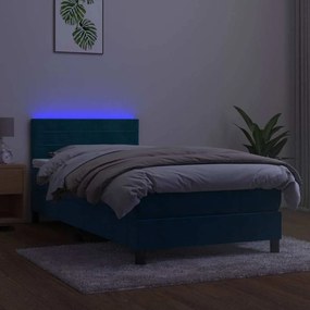 Box spring postel s matrací a LED tmavě modrá 90x200 cm samet 3134445