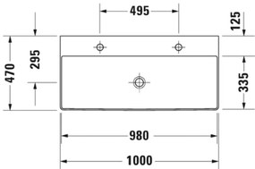 Duravit DuraSquare - umyvadlo na dvě baterie, šířka: 100 cm, hloubka: 47 cm, D 2353100043