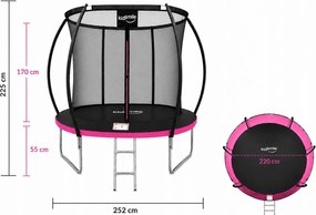 TRENDIE Trampolína s vnitřní sítí 252 cm růžová + žebřík