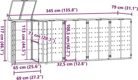 vidaXL Box na 5 popelnic 345 x 79 x 117 cm ocel [3279980] Barva: Šedá