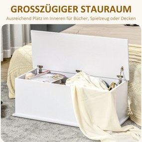HOMCOM Dřevěný Úložný Truhlicový Otoman s Víkem pro Uložení v Ložnici a Obývacím Pokoji, Nosnost 120 kg, 100x40x40 cm, Bílý