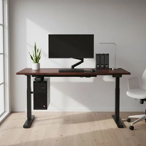 Výškově nastavitelný stůl OfficeTech B, 160 x 80 cm, černá podnož, wenge
