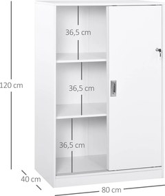 HOMCOM Praktická kancelářská skříň s 2 posuvnými dveřmi, zámky a 3 policemi pro kancelář a studium 80x40x120 cm Bílá