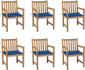 Zahradní židle 6 ks královsky modré podušky masivní teak 3073041