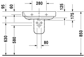 Duravit Happy D.2 - Umyvadlo, 3 otvory pro armaturu propíchnuté, 65 x 50 cm, bílé 2316650030