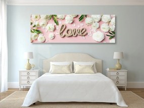 Obraz s nápisem Love v romantickém provedení - 150x50 cm