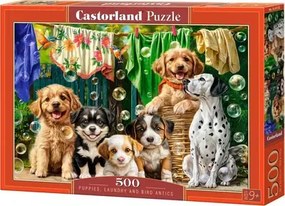 Castorland 54152 Puzzle Štěňata, prádlo a ptačí dovádění / 500 dílků /
