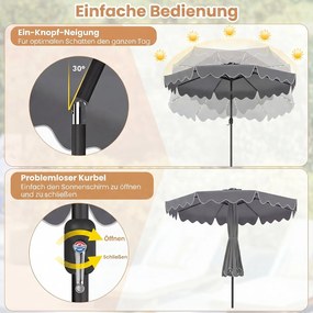 Costway Slunečník 270 cm s LED solárním osvětlením Větruodolný s 8 žebrováním