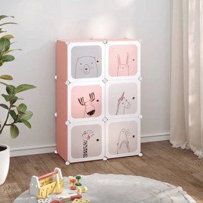 Dětská modulární skříň s 6 úložnými boxy růžová PP - Default Title