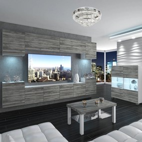 Obývací stěna Belini Premium Full Version šedý antracit Glamour Wood+ LED osvětlení Nexum 71  NEX 4/0/W/GW1/0/0/PP