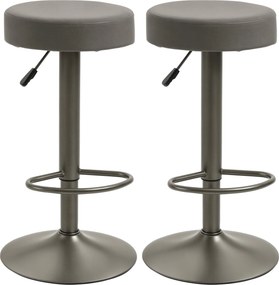 HOMCOM Sada 2 barových stoliček s opěrkami na nohy, otočné kuchyňské stoličky s nastavitelnou výškou, 35x36x64-85cm, světle šedá | Aosom