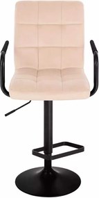LuxuryForm DESIGN Barová židle VERONA BLACK VELUR na černé kulaté podstavě - krémová