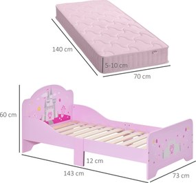 HOMCOM Dětská postel pro děti od 3 let - Dřevěná postel s bezpečnostními zábranami, max. nosnost 50 kg, 143x73x60 cm, Růžová