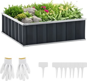 Zvýšený ocelový záhon Outsunny s otevřeným dnem, bez nářadí, držák na rostliny pro zeleninu, bylinky a květiny, 90x90x30 cm, tmavě šedý | Aosom