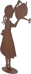 Rezavá kovová dekorace děvče s konvičkou - 36*12*62 cm