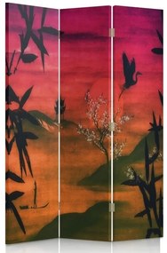 Ozdobný paraván Japonská krajina Červená - 110x170 cm, třídílný, klasický paraván