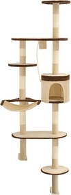 Nástěnné škrabadlo pro kočky sisalové sloupky 194cm béžovohnědé 170589