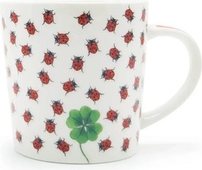 Porcelánový hrnek Berušky, 400 ml – hrnek se čtyřlístky a beruškami pro štěstí v dárkovém balení