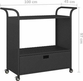 Barový vozík se zásuvkou černý 100 x 45 x 97 cm polyratan 316663