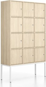 Kancelářská skříň FRAME, bílá podnož, 12x dveře, 1299 x 450 x 2185 mm, cylindrický zámek, dub přírodní