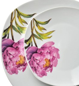 Porcelánová jídelní sada s hrníčkem LEA Peony 16 ks bílá/růžová