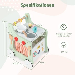 Costway Dřevěné chodítko 6 v 1 s kuchyňkou a hodinami na učení a přizpůsobením