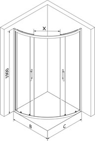 Mexen Rio, čtvrtkruhový sprchový kout 90 x 90 cm, 6mm čiré sklo, černý profil, 863-090-090-70-00