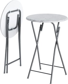 Barový stolek skládací Ø60cm dekor mramoru bílý 110cm výška