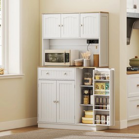 HOMCOM vysoký kuchyňský buffet, kuchyňská skříňka, nabíjecí stanice, 6 dveří, pracovní deska, držák na koření, 100x40x173 cm, bílá