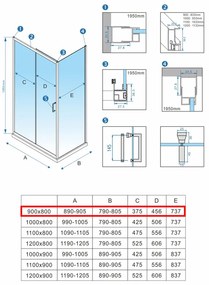 BPS-koupelny Obdélníkový sprchový kout HYD-OK103 90x80 černá/transparent + vanička HYD-OSV-SXL03B bílá