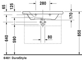 Duravit DuraStyle - Umyvadlo do nábytku, 1 otvor pro armaturu propíchnutý, 80x48 cm, bílé 2320800000