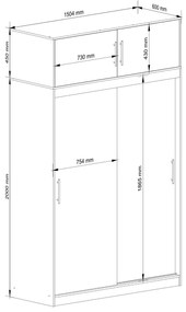 Šatní skříň s posuvnými dveřmi a nástavcem MONO CLP 150 cm bílá/dub sonoma