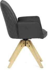 Židle jídelní s područkami, nohy z jasanu, otočná P90°+ L 90° s vratným mechanismem, černá látka (59 x 66) cm Matný