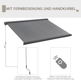 Aosom Elektrická markýza, s dálkovým ovládáním, včetně montážní sady, kovový rám, tmavě šedá, 3 x 2,5 m