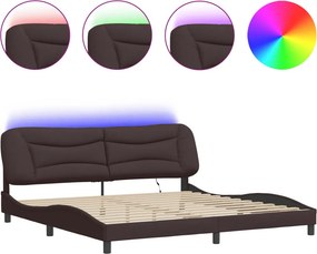 Rám postele s LED bez matrace Hvar tmavě hnědý 200 x 200 cm textil 3213728